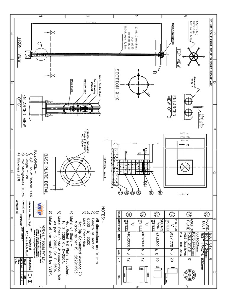 12.5 MTR High Mast Pole VSTP Catalog | PDF