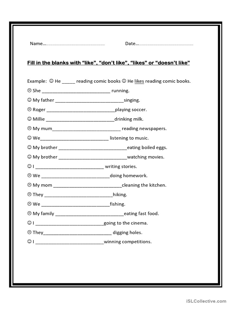 Verb Practice: Likes and Dislikes | PDF
