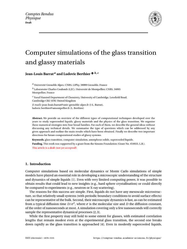 Computer Simulations of The Glass Transition | PDF | Amorphous Solid ...