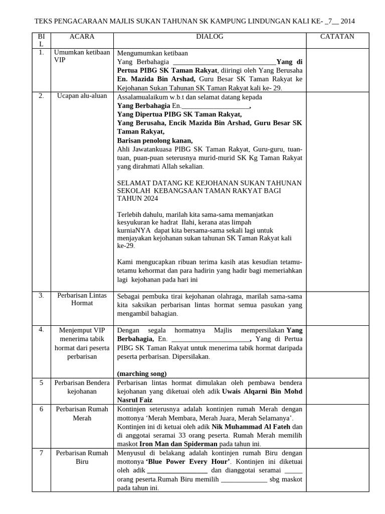 Teks Emcee Hari Sukan | PDF