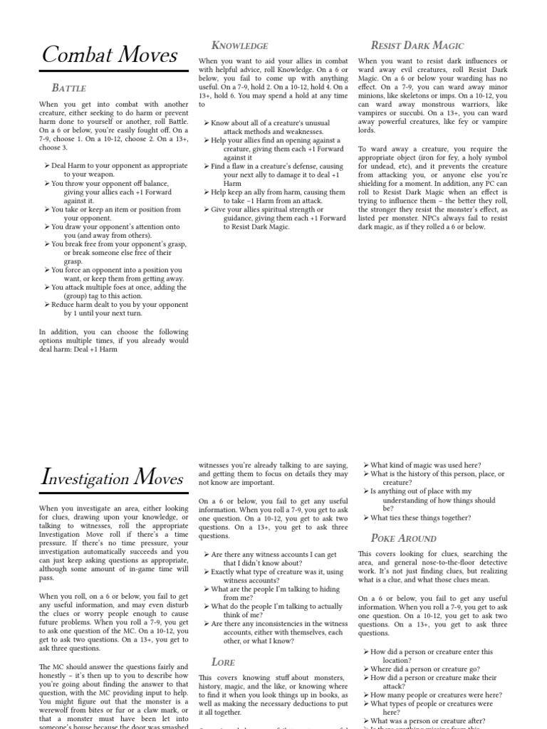 Beneath Cursed Moon Moves v01 | PDF