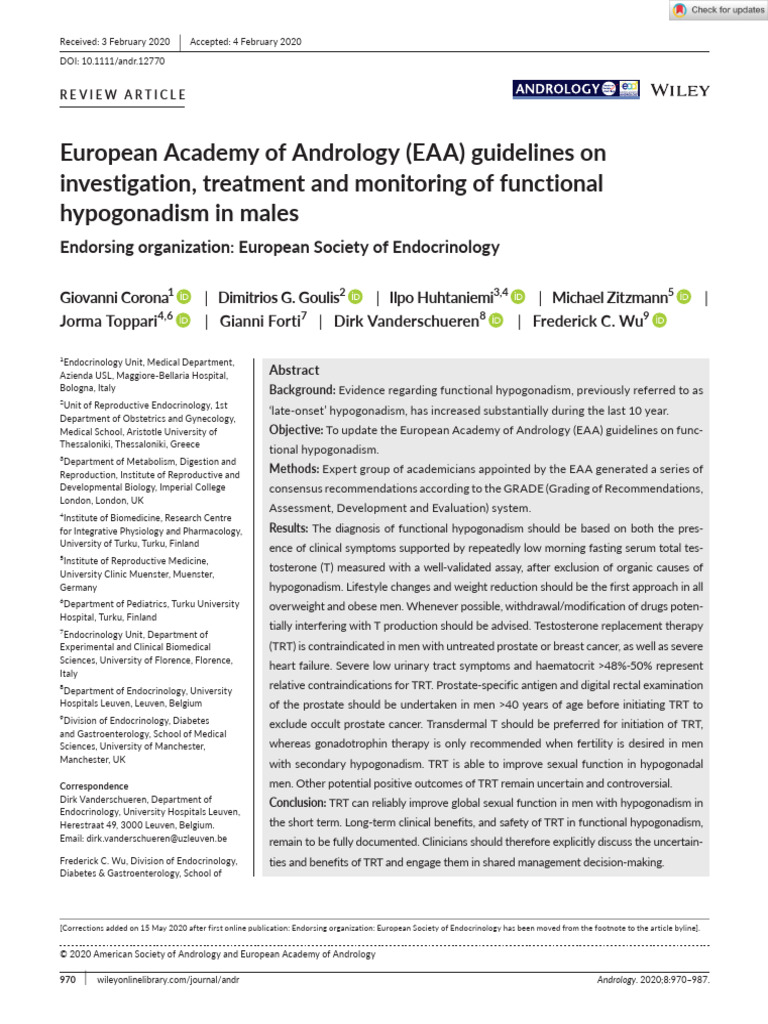 ESE - Endorsed Guideline European Academy of Andrology (EAA) guidelines on investigation ...