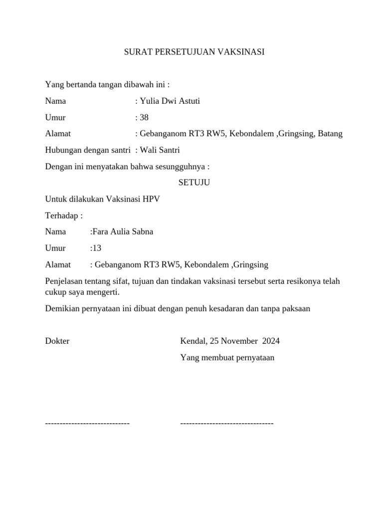 Surat Persetujuan Vaksinasi[1] | PDF
