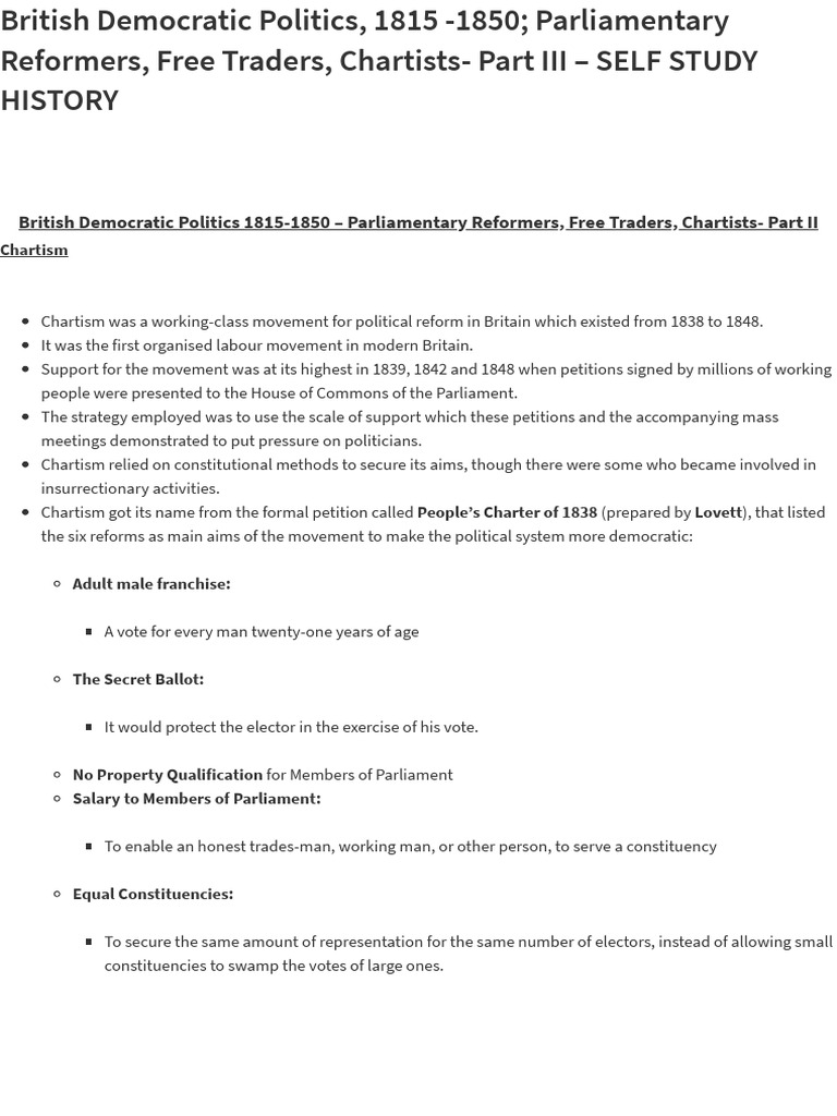 Chartism: A Working-Class Movement in Britain | PDF | Political Science