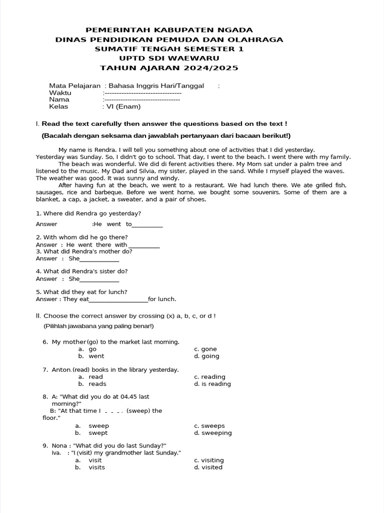 Soal UTS Kelas 6 Bing KMERDK | PDF