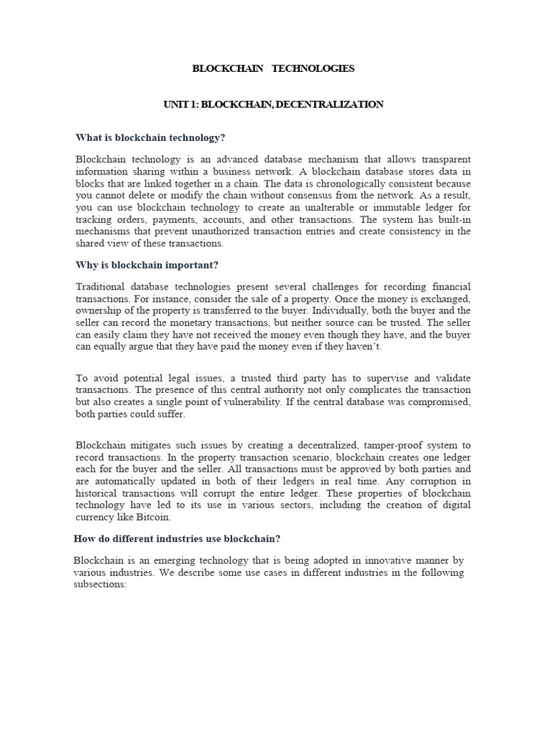 BLOCKCHAIN _TECHNOLOGIES_UNIT_1 | PDF | Bitcoin | Cryptocurrency