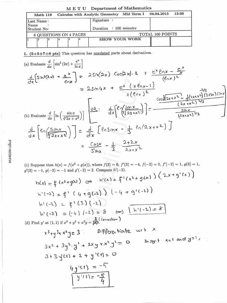 Math 119 Past Exams | PDF