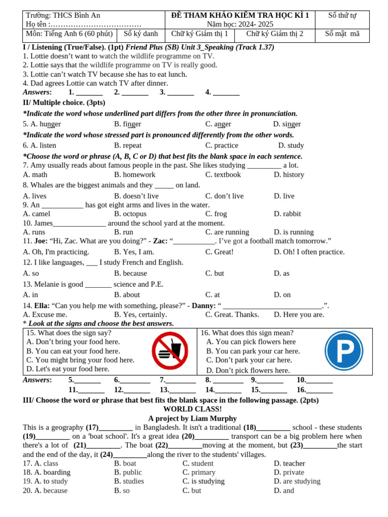 BỘ ĐỀ TK ÔN THI HK1 ANH 6 | PDF