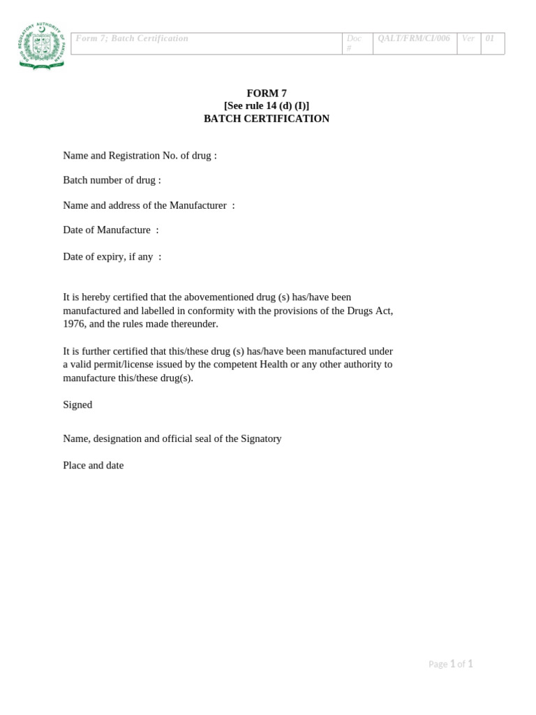 Form 7 Batch Certification | PDF