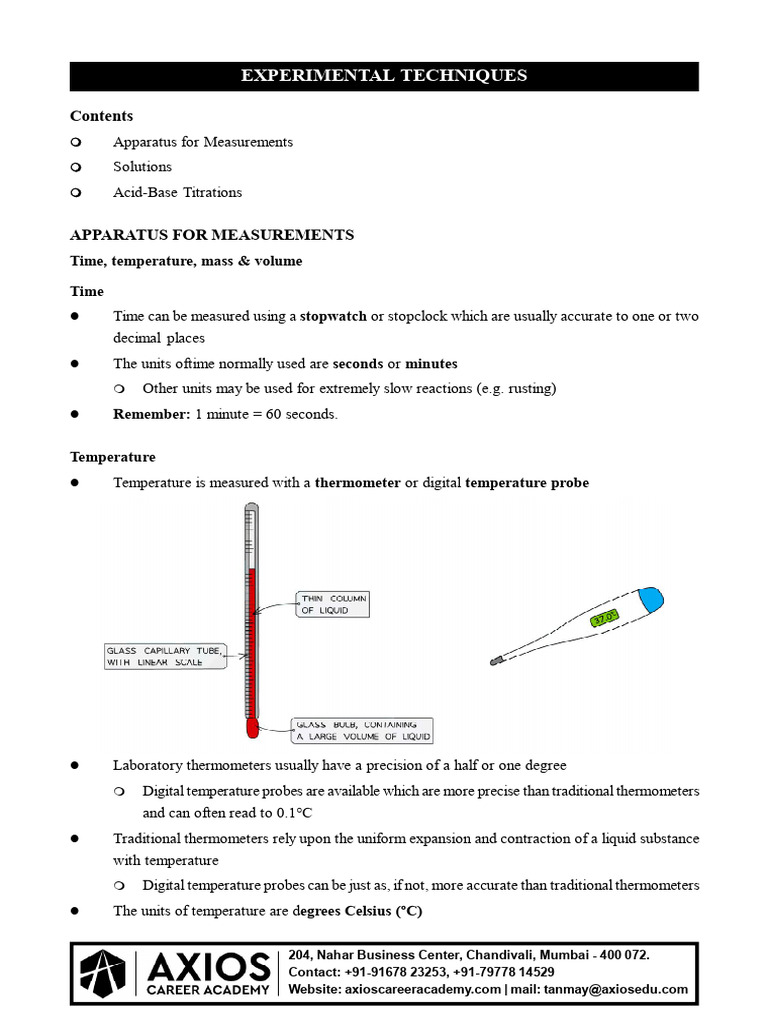 IGCSE Chemistry: Experimental Techniques | PDF | Titration | Chemistry