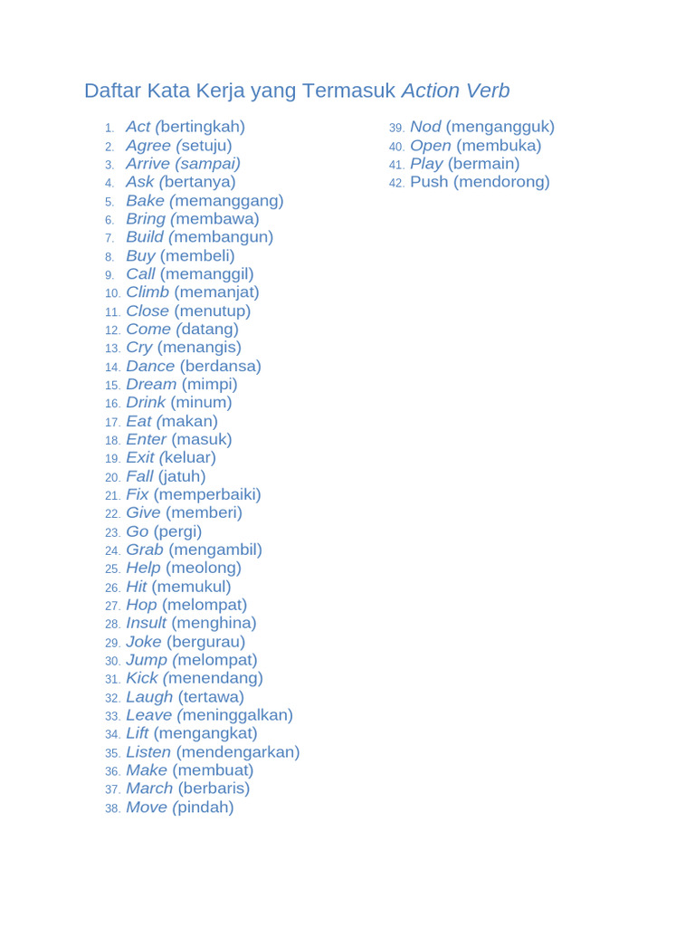 Daftar Kata Kerja Yang Termasuk | PDF