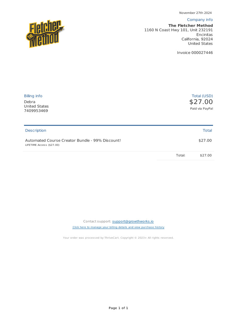 The Fletcher Method - Invoice 000027446 | PDF