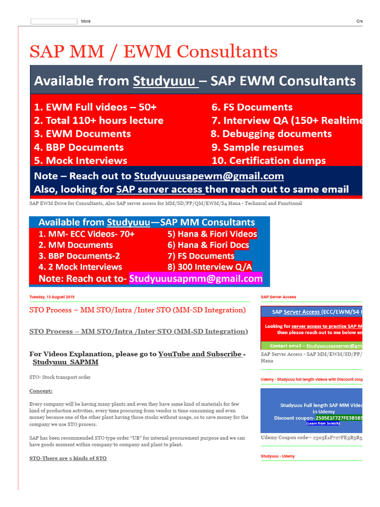 SAP MM _ EWM Consultants_ STO Process – MM STO_Intra _Inter STO (MM-SD Integration) | PDF ...