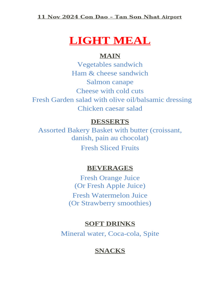 Menu 11 Nov 24 VCS-SGN | PDF