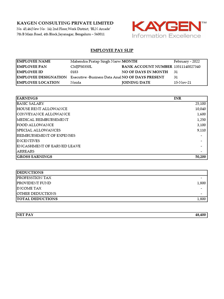 February 2022 Employee Pay Slip | PDF | Tax Deduction | Public Finance