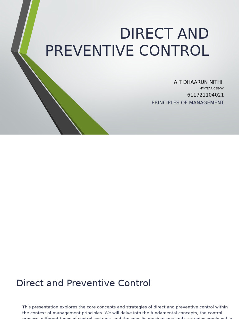 Direct and Preventive Control in Principles of Management | PDF | Goal ...