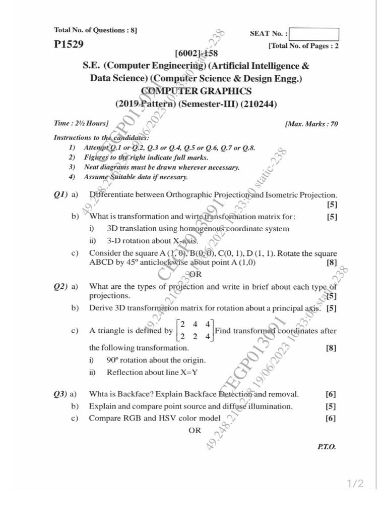 CG Unitwise Model Endsem Paper Solution | PDF
