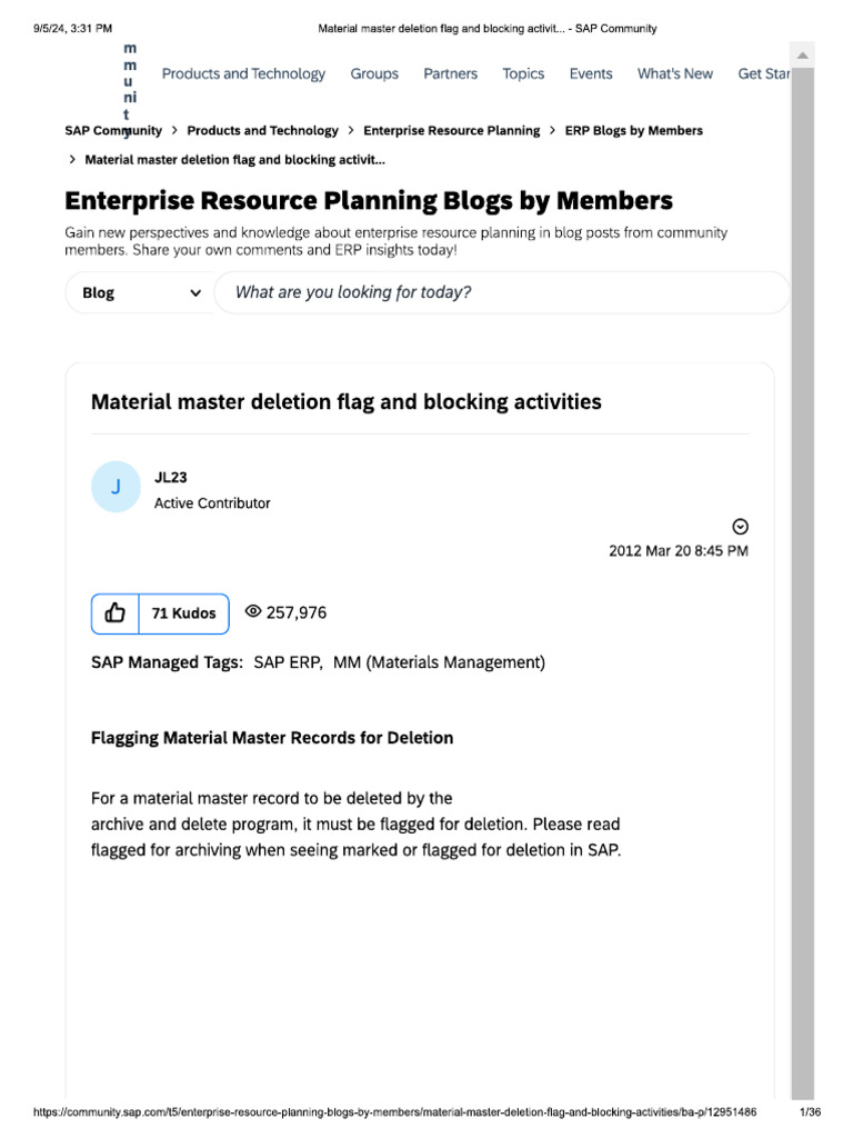 Deletion Indicator in Material Master | PDF