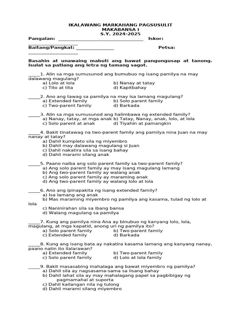 2nd PT Makabansa 1 | PDF