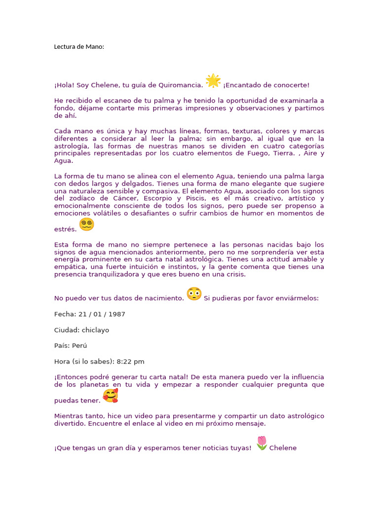 Lectura de Mano y Astrología Personalizada | PDF | Horóscopo