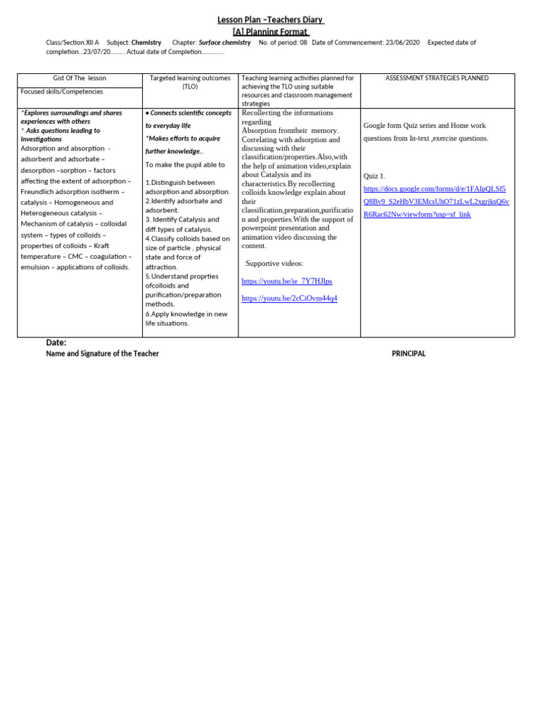Lesson Plan - Surface Chem | PDF | Adsorption | Physical Chemistry