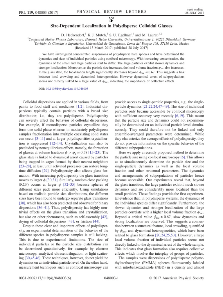 Size-Dependent Localization in Polydisperse Colloidal Glasses | PDF ...
