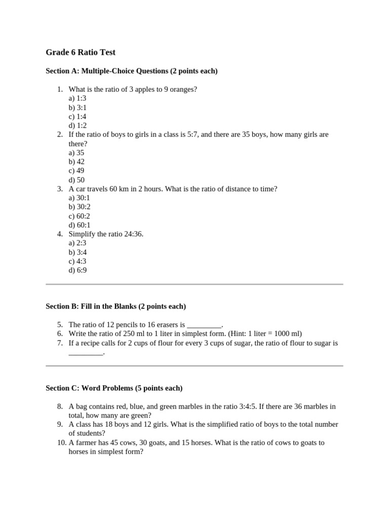 Grade 6 Ratio Tes1 | PDF