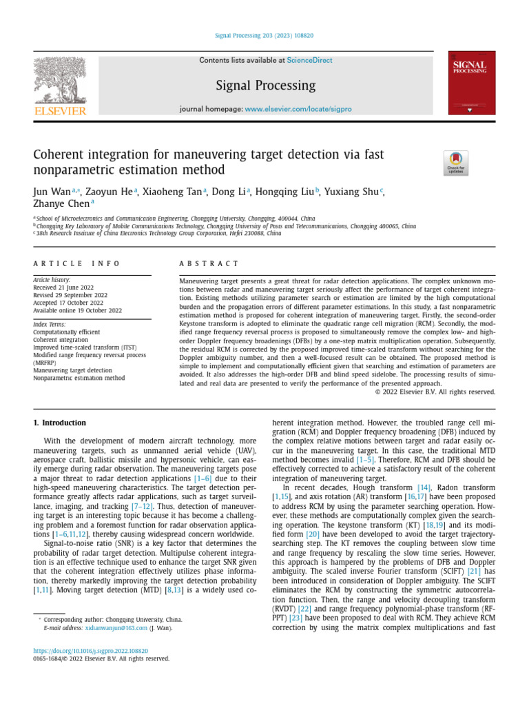 Coherent Integration For Maneuvering Target | PDF | Radar | Discrete Fourier Transform