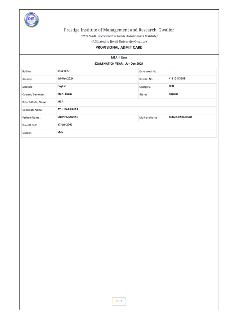 MBA Provisional Admit Card Instructions | PDF | Master Of Business ...