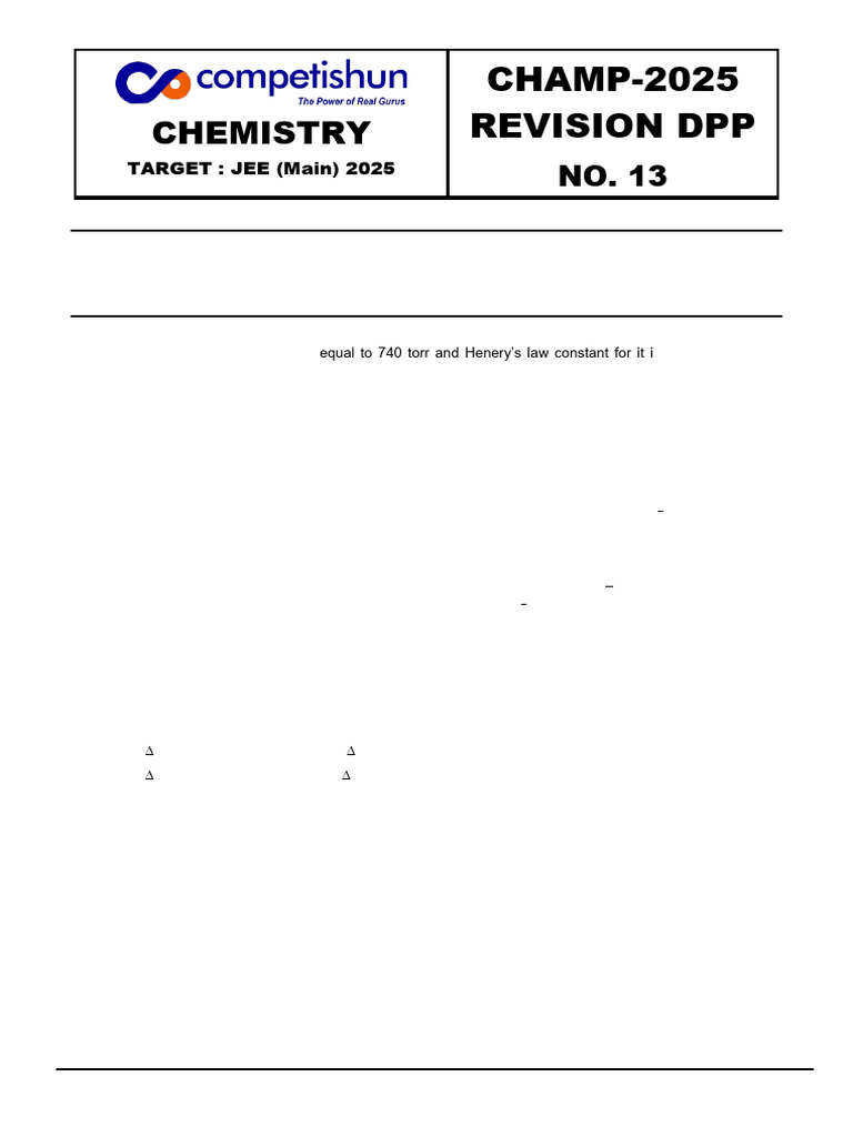 JEE 2025 Chemistry Revision DPP: Solutions | PDF | Vapor | Distillation