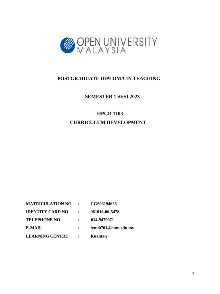 Curriculum Development Assignment | PDF