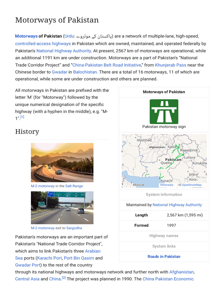 Motorways of Pakistan - Wikipedia | PDF | Road Transport | Road ...