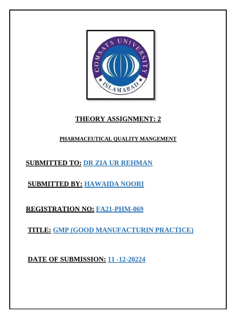 Theory Assignment: 2: DR Zia Ur Rehman Hawaida Noori | PDF | Quality | Safety