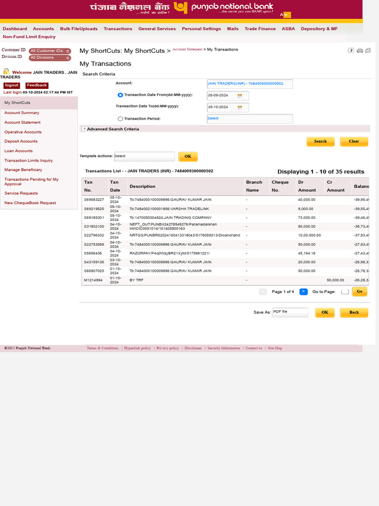 PNB E-Banking My Transactions 2 | PDF | Private Sector | Banks