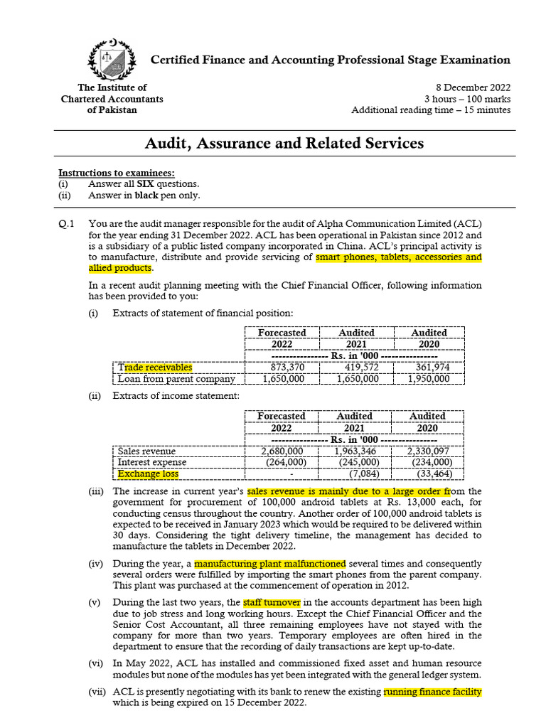 CFAP-6-AARS-Winter-2022 | PDF | Auditor's Report | Audit