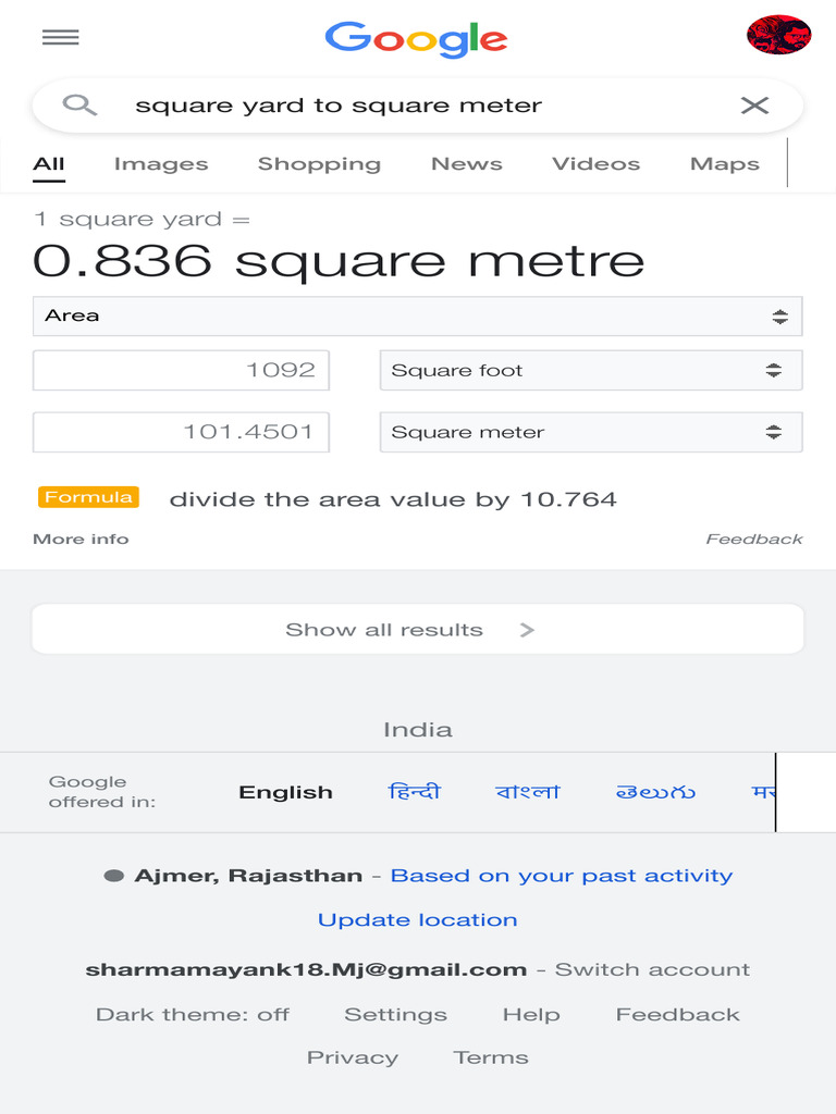 Square Yard To Square Meter - Google Search | PDF