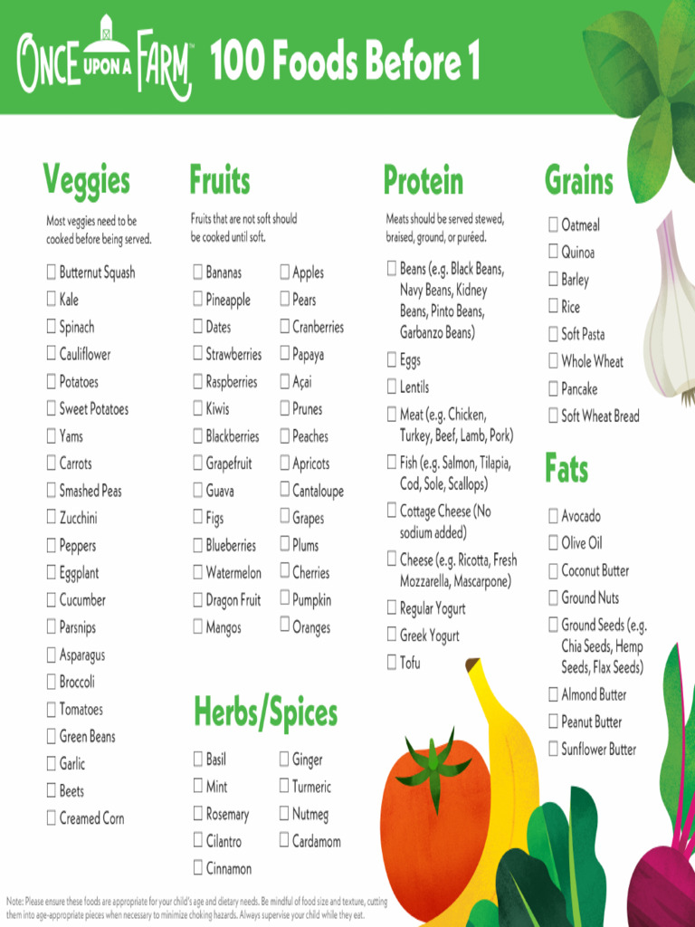 First 100 Foods Until 1 Checklist | PDF