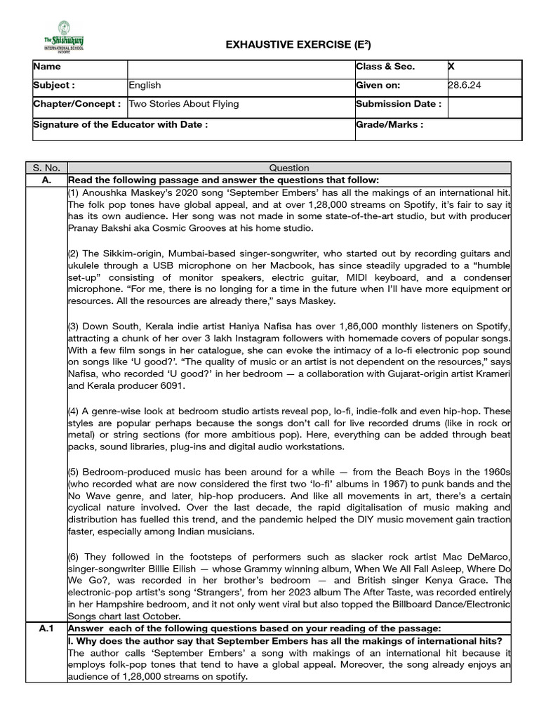 E2 Model Ans Two Stories About Flying | PDF | Rock Music | Poverty