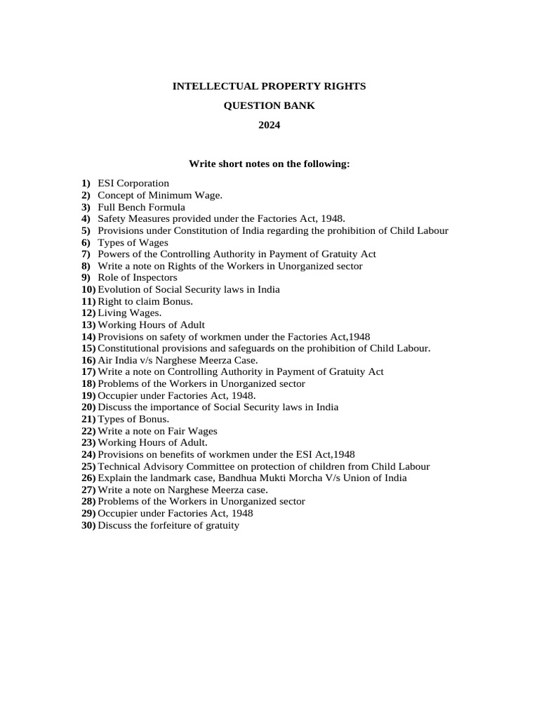 Labour law GHR QUES BANK 2024 SOL | PDF | Employment | Wage