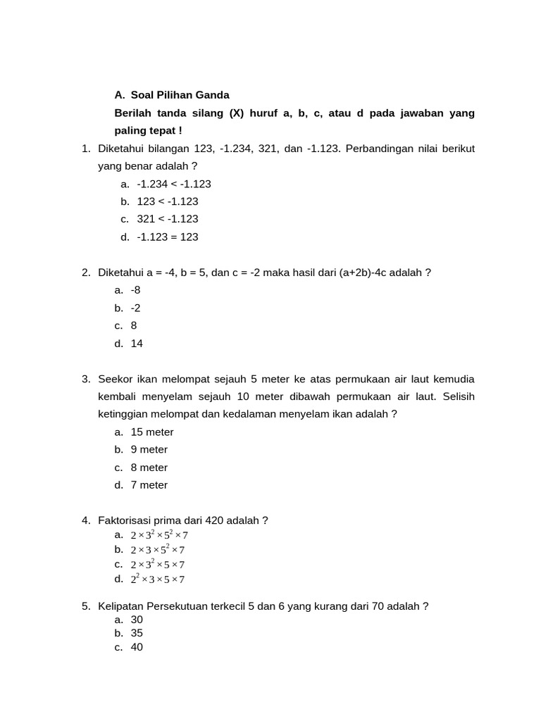 Soal ASAS GANJIL Matematika Kelas 7 | PDF