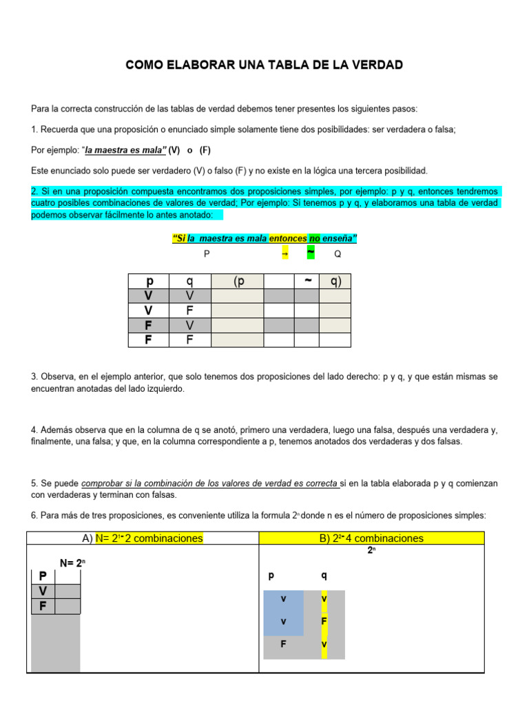 Tablas de Verdad | PDF | Proposición | Lógica matemática