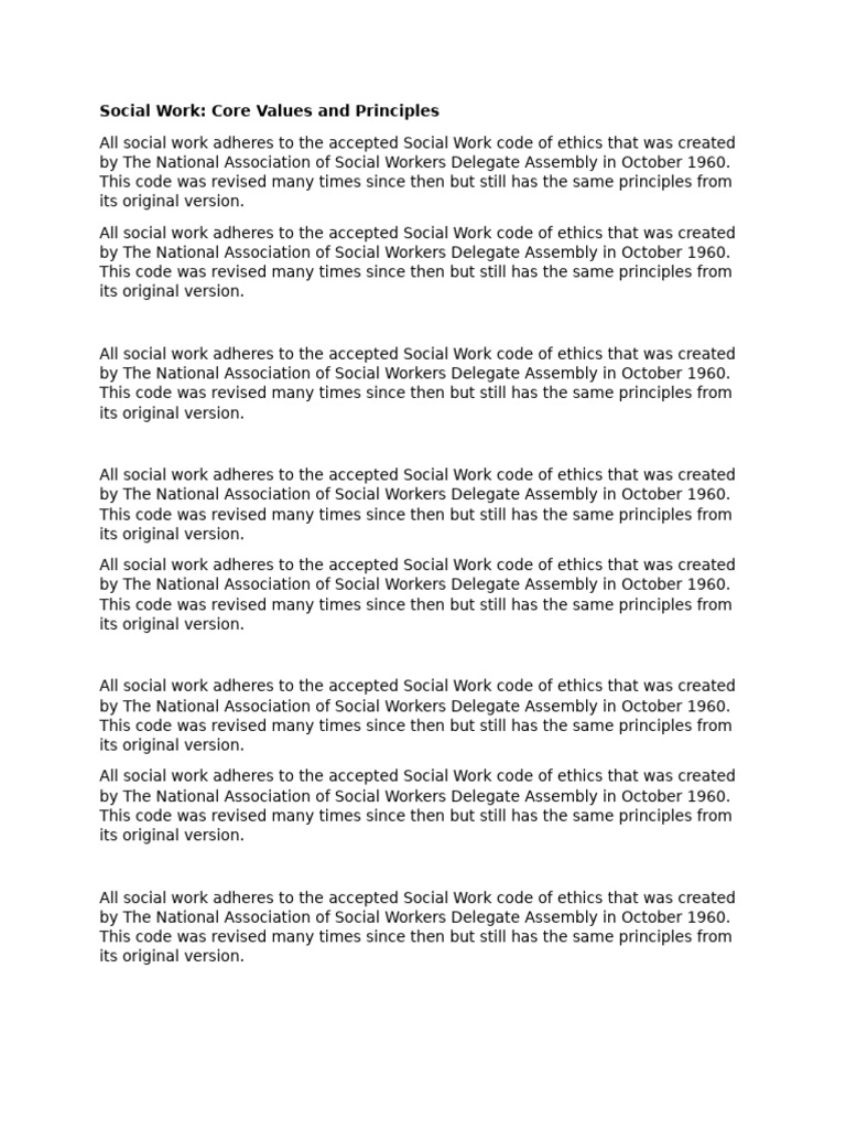 Social Work Core Values and Principles | PDF