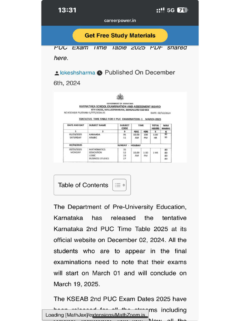 Karnataka 2nd PUC Time Table 2025 Out, Check Class 12th Exam Dates Here ...