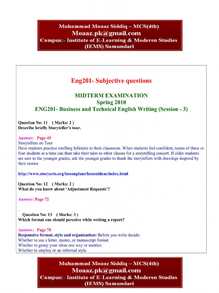 2010 ENG201 Past Paper Subj Types | PDF