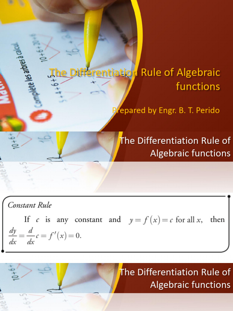 THE DERIVATIVE Differentiation Rule of Algebraic Functions | PDF