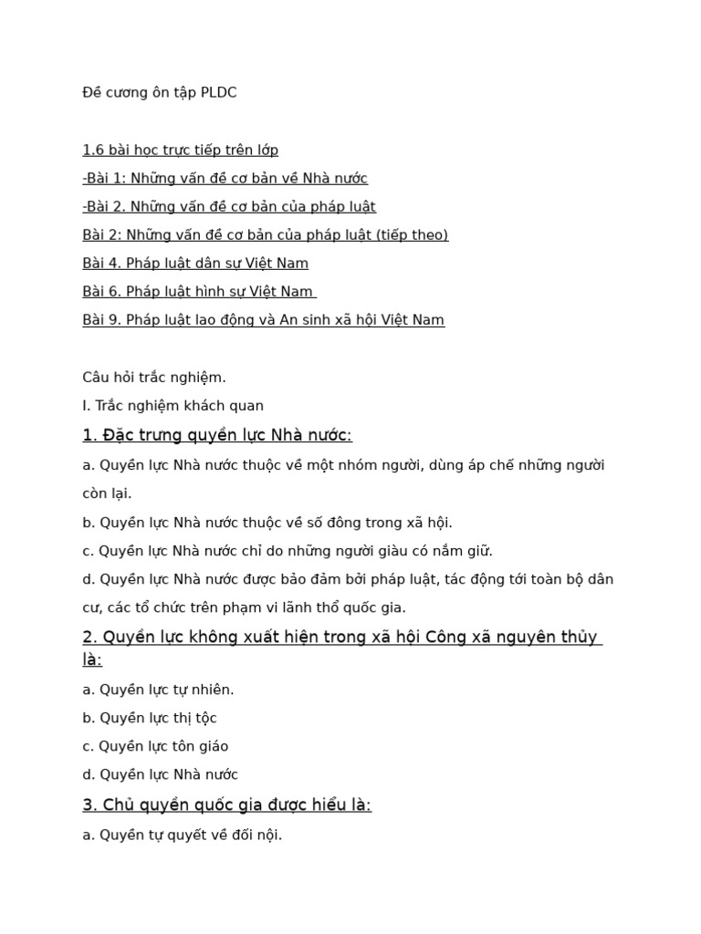 Đề cương ôn tập PLDC | PDF