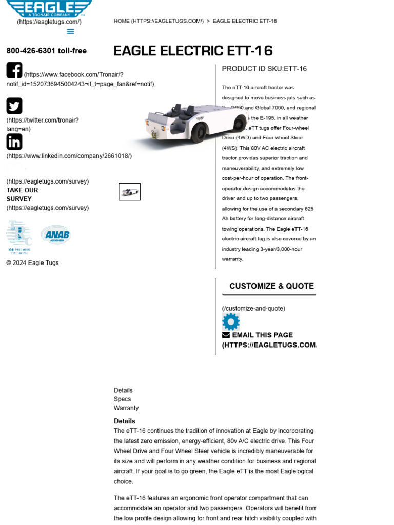 Electric Aircraft Tugs - eTT-16 Aircraft Tractors - Eagle Tugs | PDF ...