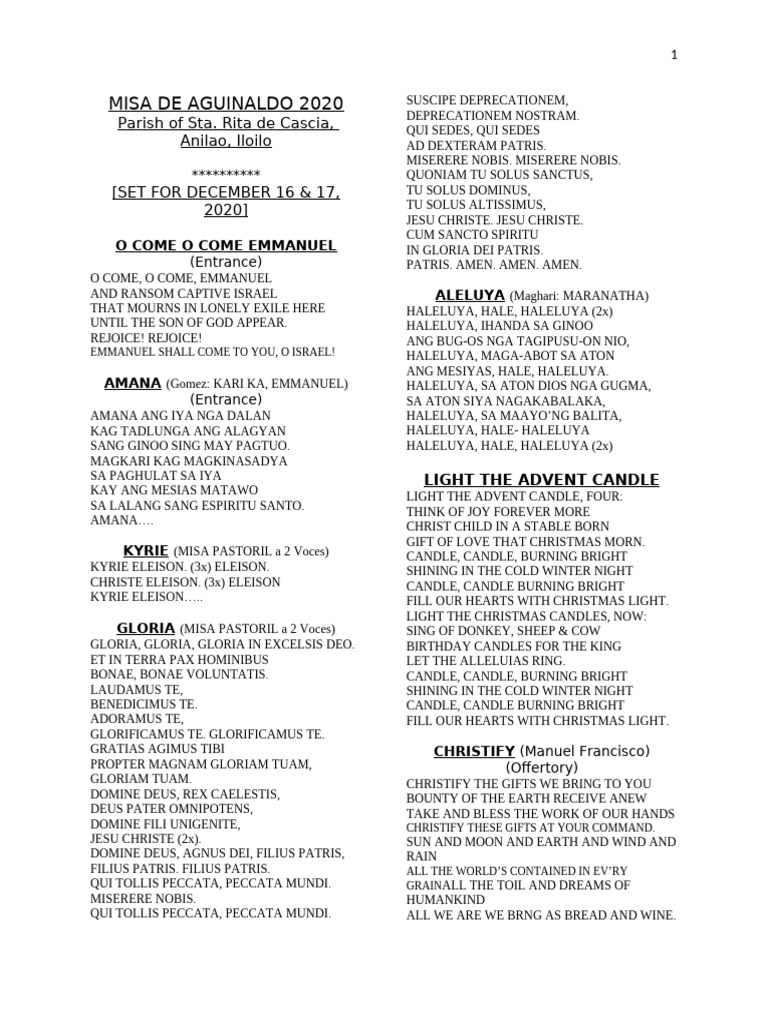 Misa de Aguinaldo 2020 Song Texts | PDF