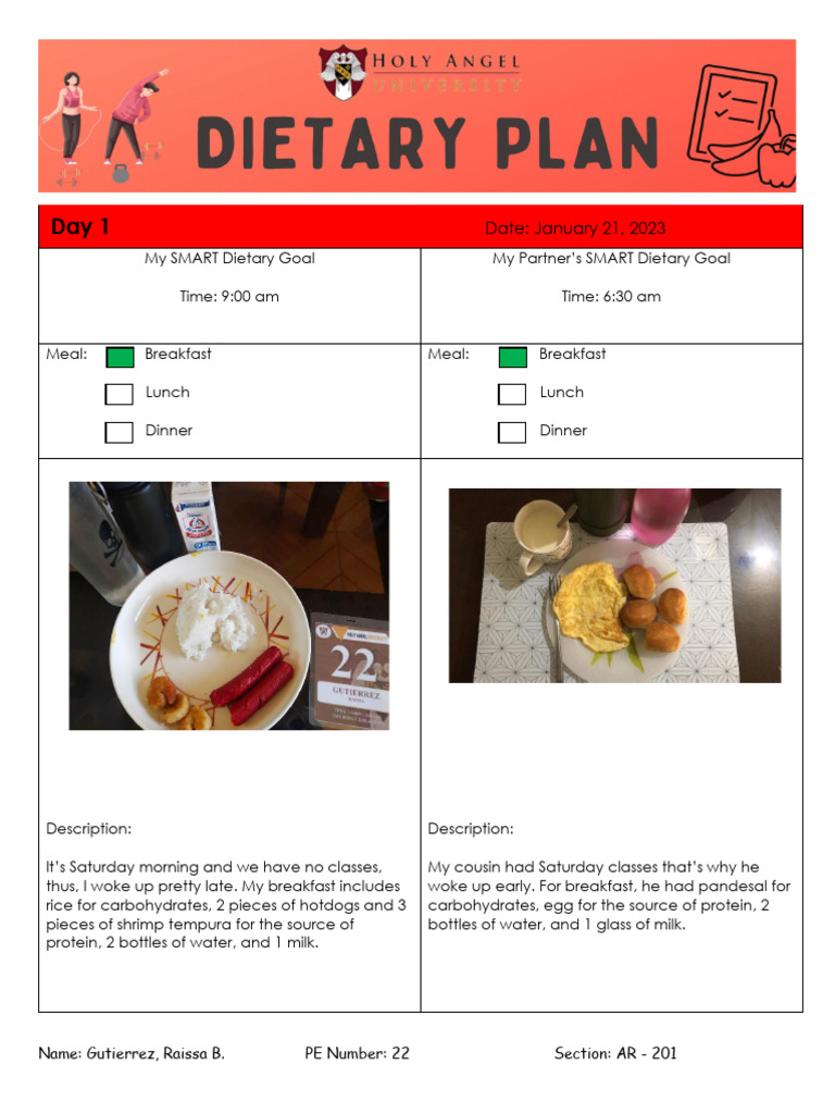 Gutierrez, RaissaB - AR-201 - 7PE4 - Dietary Plan | PDF | Meal | Lunch