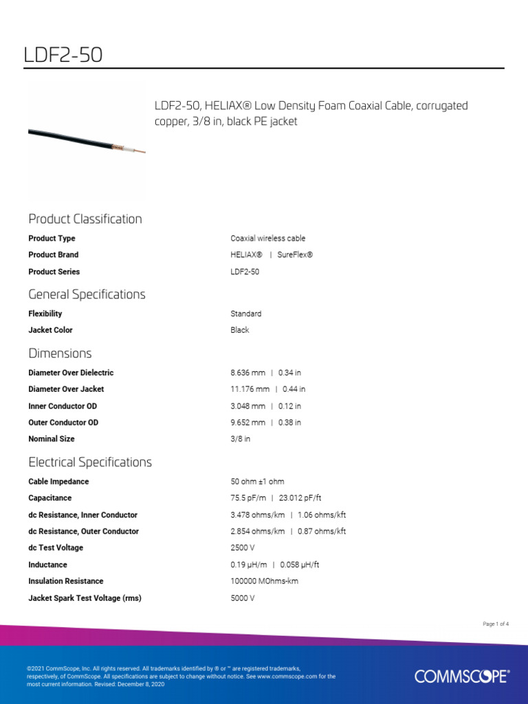 LDF2-50 Product Specifications | PDF | Coaxial Cable | Electrical ...